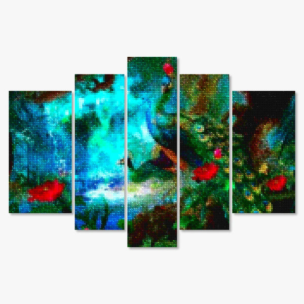 Diamond Painting Pauw in kleurrijk bos 5 luik - SEOS Shop
